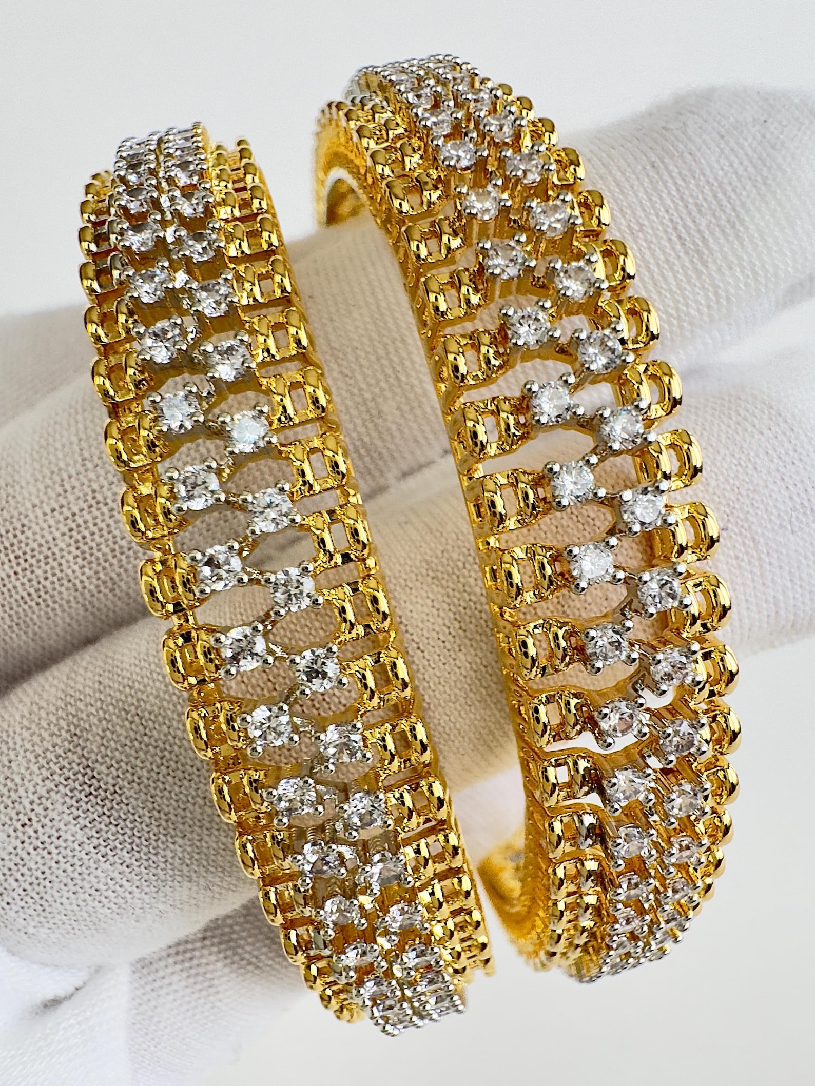 Set of 2 Cz Classic Bangles With 2 Tone Plating /CZ Bangles/bracelet ...