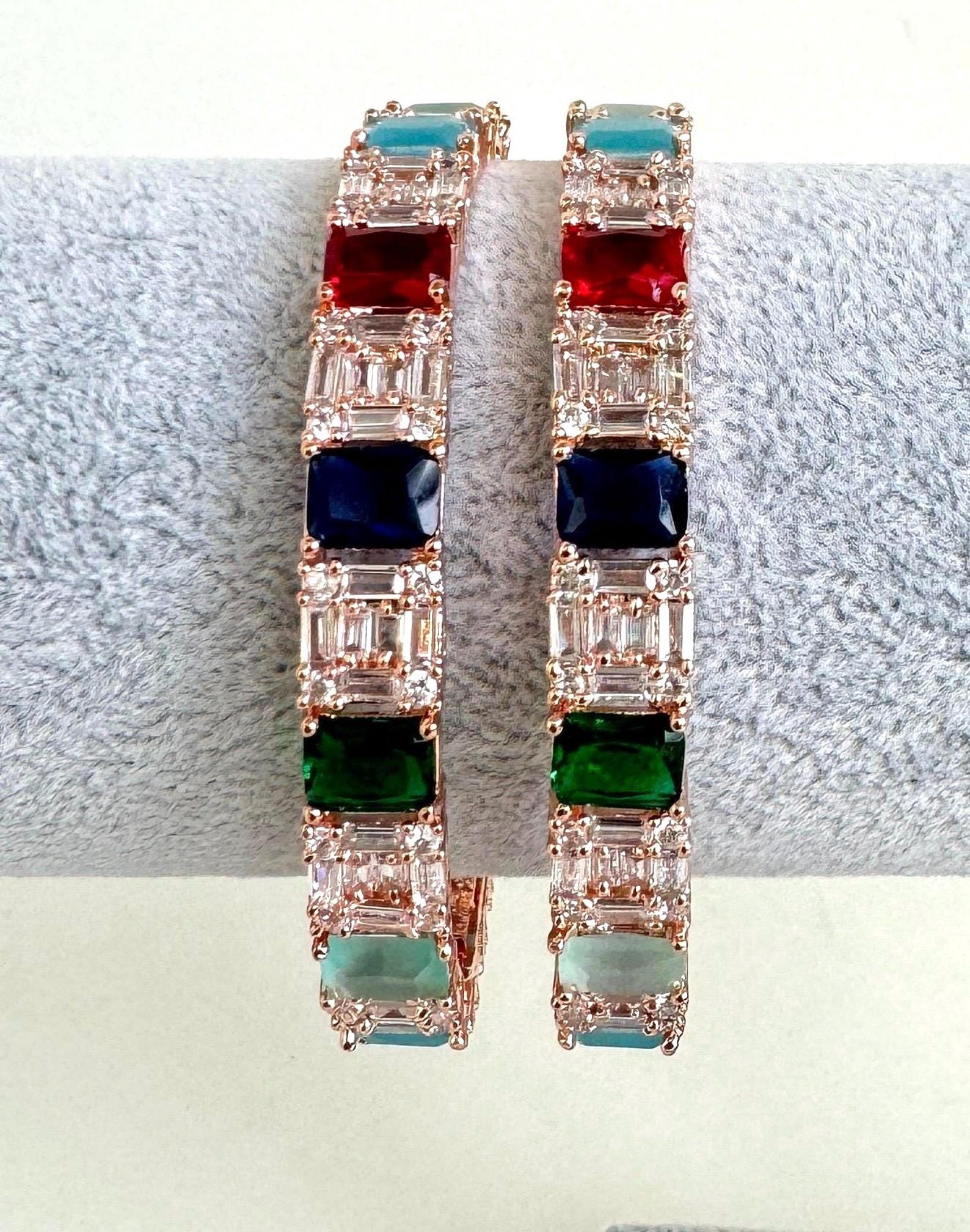 Multi Stones Rose Gold Diamond Bangles CZ Bangles Bracelets Indian ...