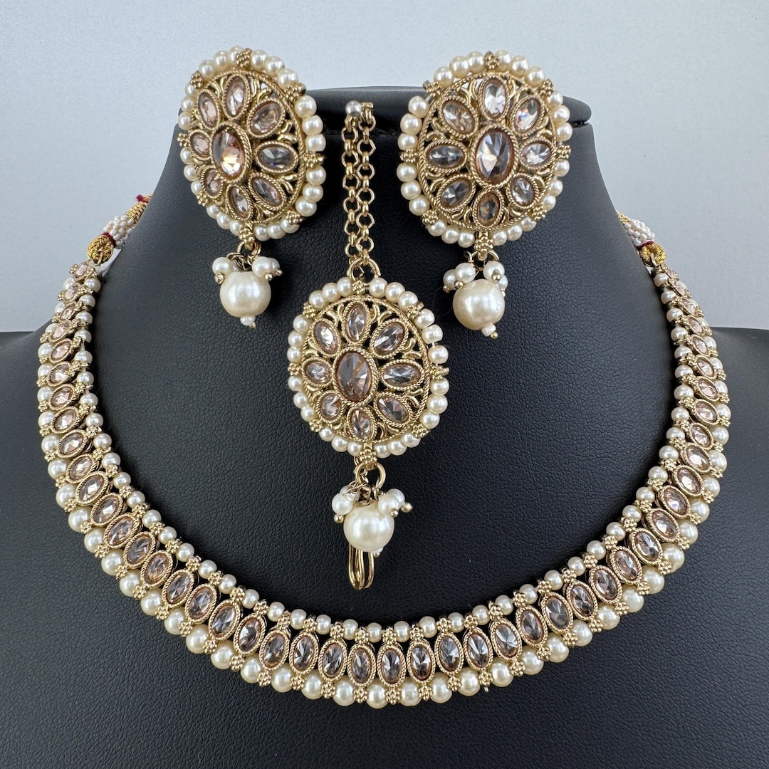 White Antique Polki Kundan Necklace, Kundan Choker, Indian Jewelry ...
