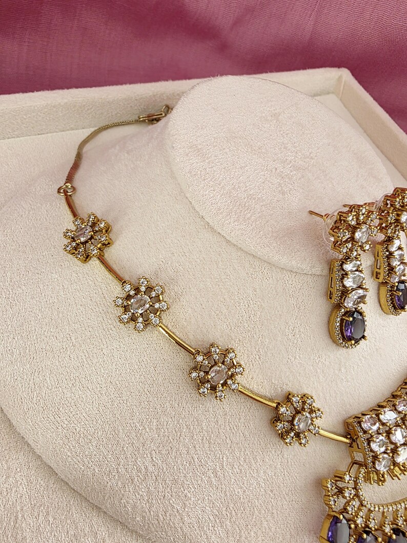 Purple Victorian CZ American Diamond Necklace/cz Pota Stones Necklace ...