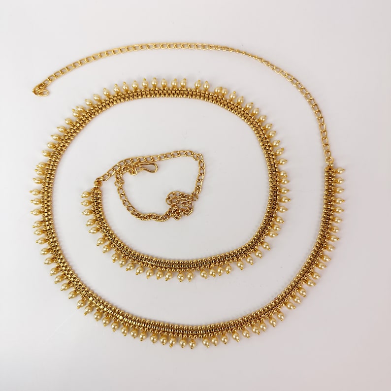 Antique Gold Pearl Belly Chain/bridal Belly Chain/vaddanam/kamarpatta ...