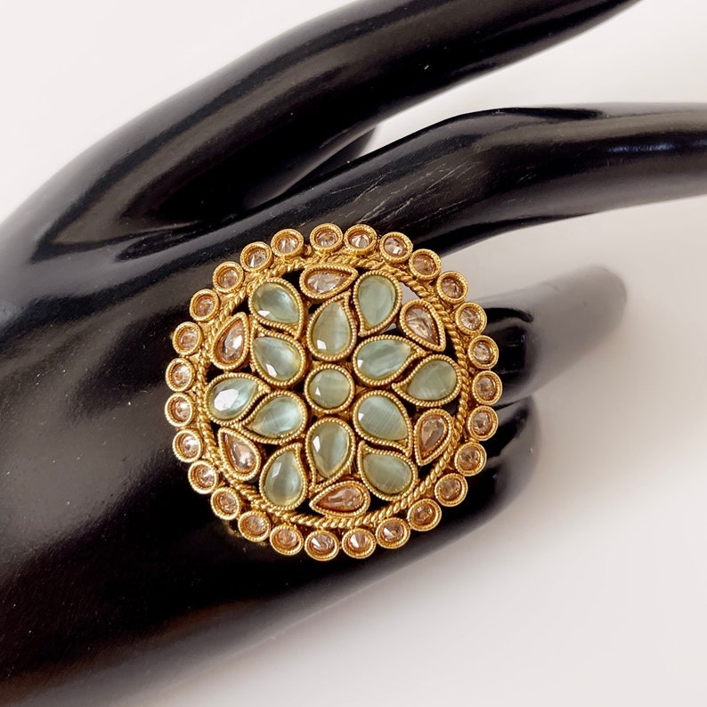 Large Gold Finish Polki Ring/adjustable Ring/indian Ring/ - Etsy