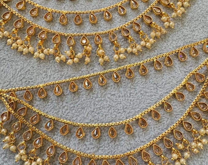 Antique Dull Gold Pearl Ear Chain/sahare/pearl Kaan Chain/earring ...