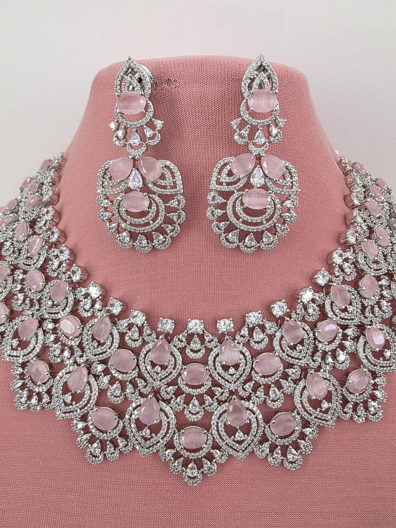 Pink CZ Diamond Necklace,indian Pakistani Wedding Jewelry,mother of the ...