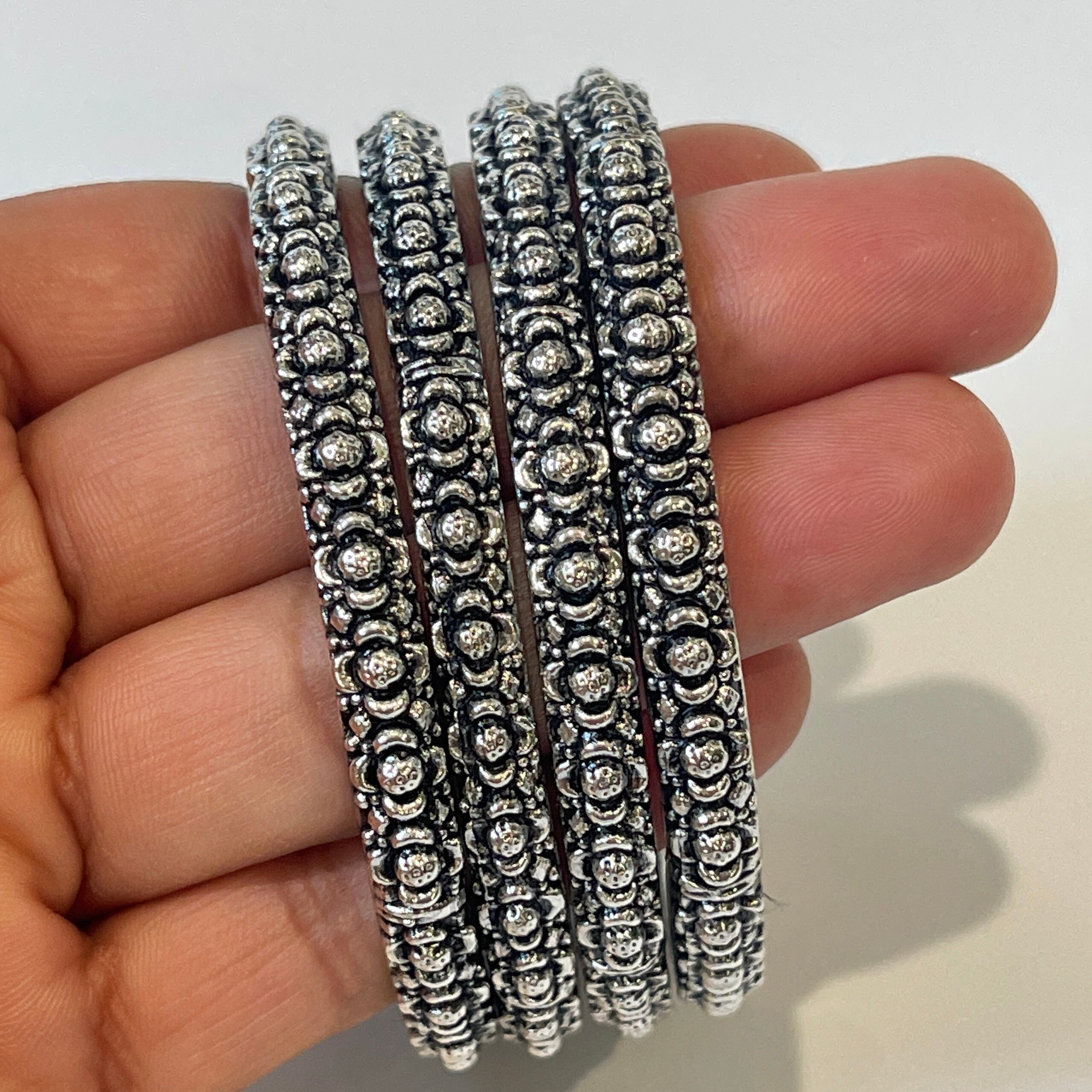 Oxidized Silver Bangles(4 Pc)/german Silver/black Metal/boho/tribal ...