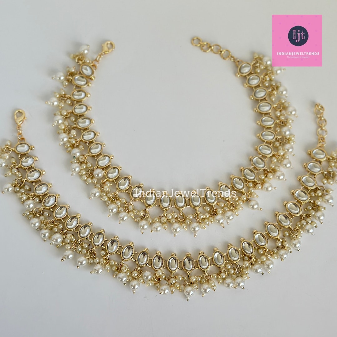 Gold Plated Anklet Pair/payal/moti - Etsy