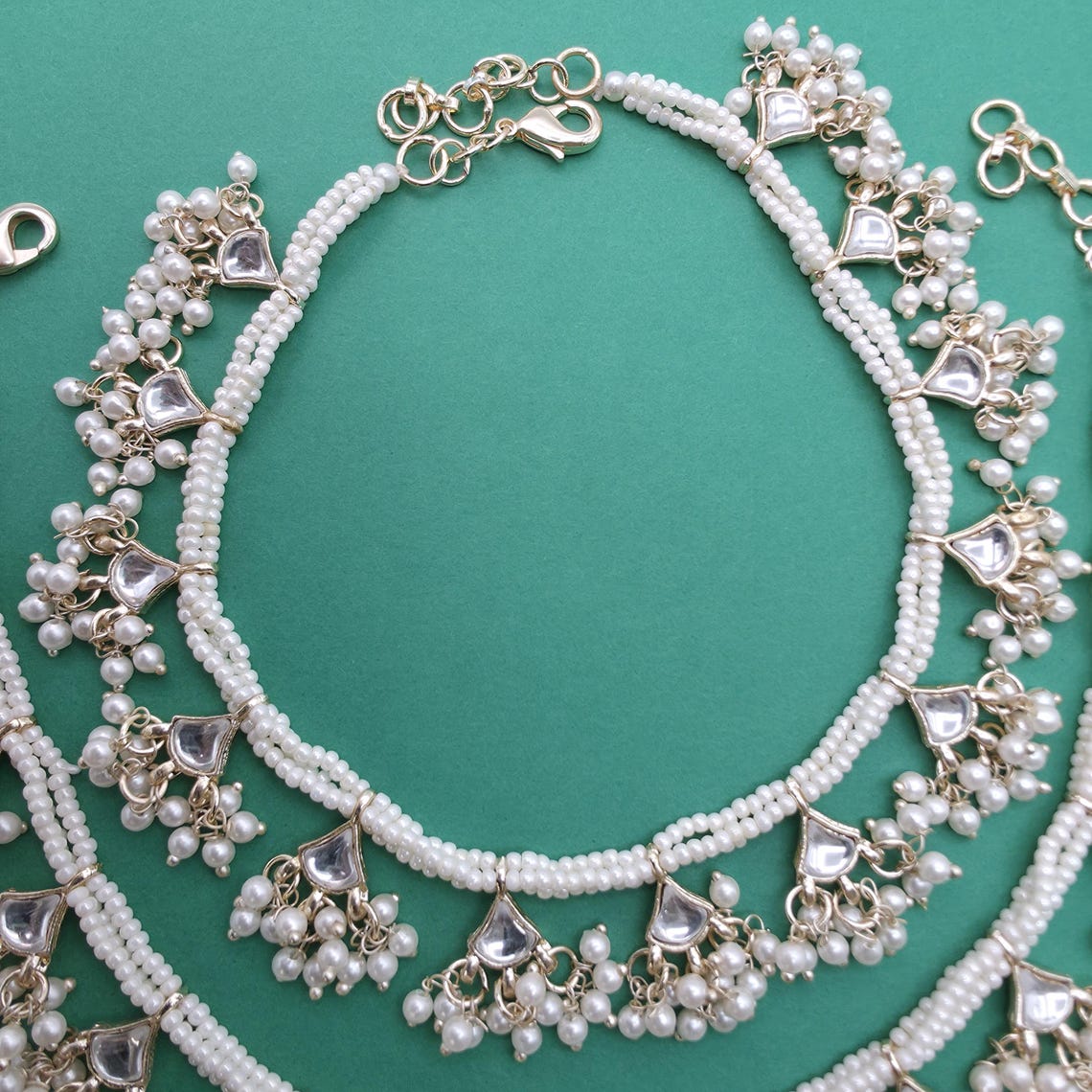 Gold Plated Kundan Anklet Pair/payal/moti Payal/jhanjran/panjeb/pajeb ...