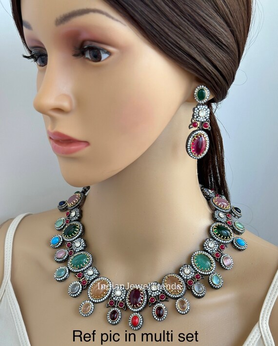 Emerald Green Sabyasachi Inspired Victorian necklace,… - Gem Emerald Green Sabyasachi Inspired Victorian necklace,… - Gem