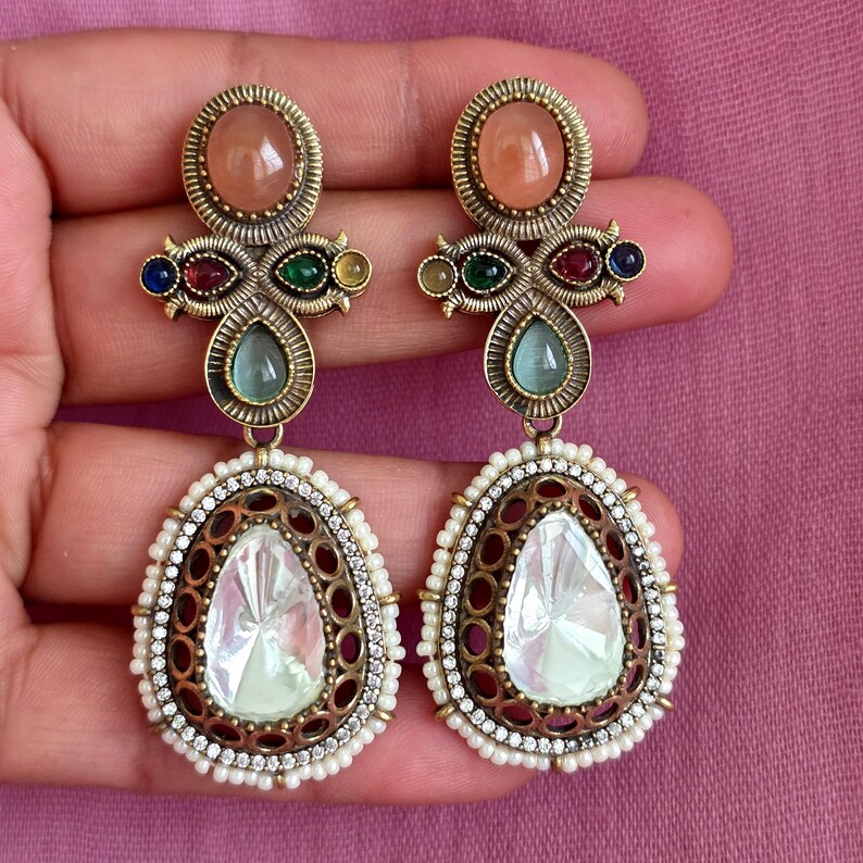 Sabyasachi-inspired Kundan Earrings, Victorian Dull Gold Plating ...