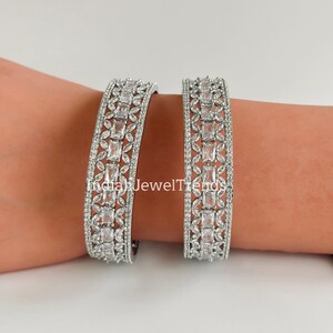 Set of 2 Silver CZ Diamond Bangles/cz Bangles/bracelet/indian Party ...