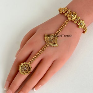 Gold Polki Hath Paan/bracelet/haath Phool/hathh Panja/finger Hand ...