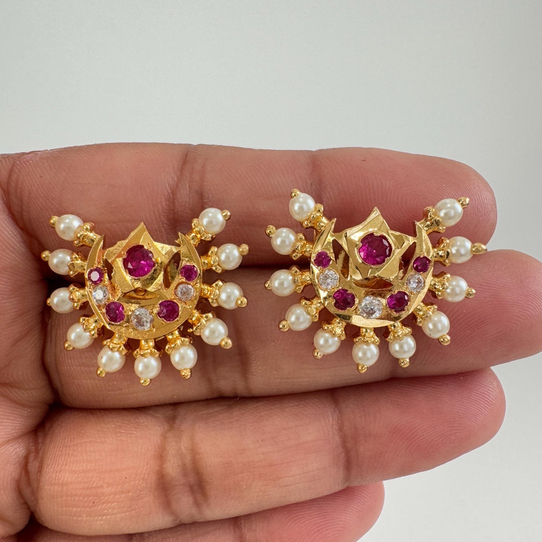 Small Traditional Studs/pearl Stud Earrings/indian Studs/indian Jewelry ...