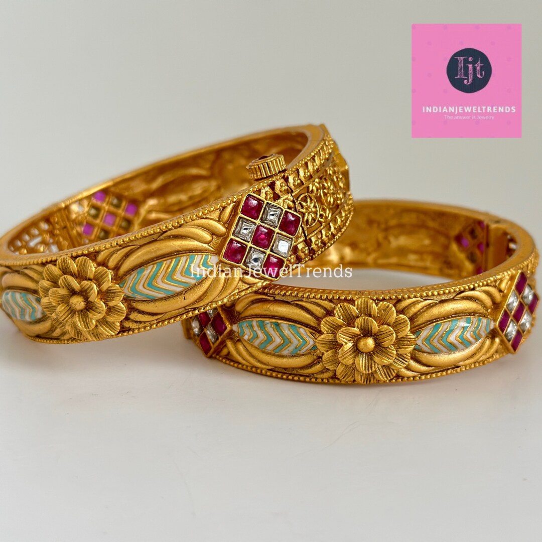 Gold Bangles, Indian Bangles,antique Rajwadi Openable Bangles,temple ...