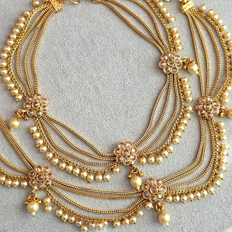 Bridal Polki Gold Plated Anklet Pair/payal/moti Payal/jhanjran/panjeb ...