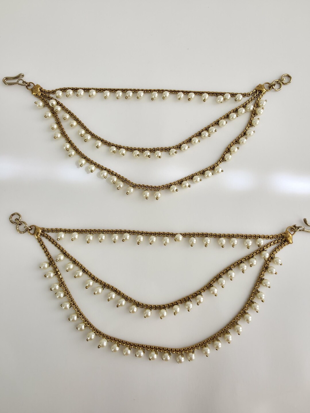 Antique Dull Gold Pearl Ear Chain/sahare/pearl Kaan Chain/earring ...