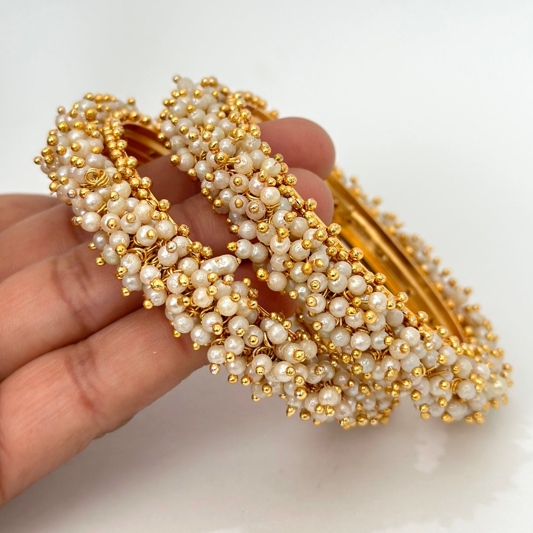 Set of 2 Clustered Pearls Bangle/indian Classic Bangles/bridal Bangles ...