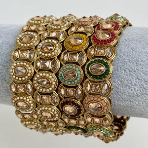 A Pair of Polki Pearl Kundan Antique Dull Gold Finish Bangles Pair ...