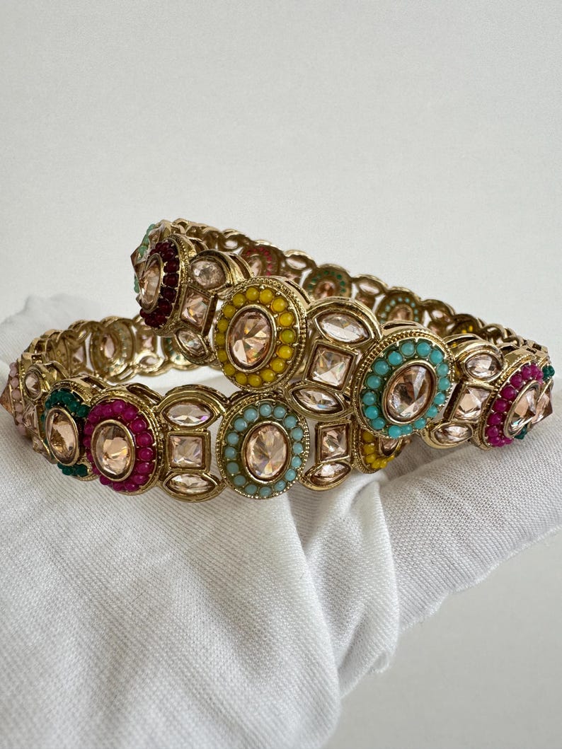 A Pair of Polki Pearl Kundan Antique Dull Gold Finish Bangles Pair ...
