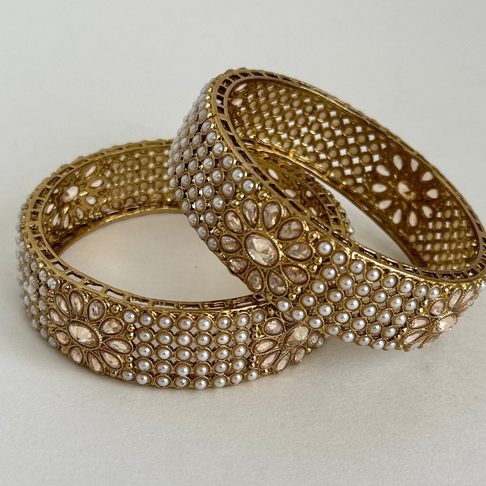 Polki Pearl Kundan Antique Dull Gold Finish Bangles Pair /punjabi ...