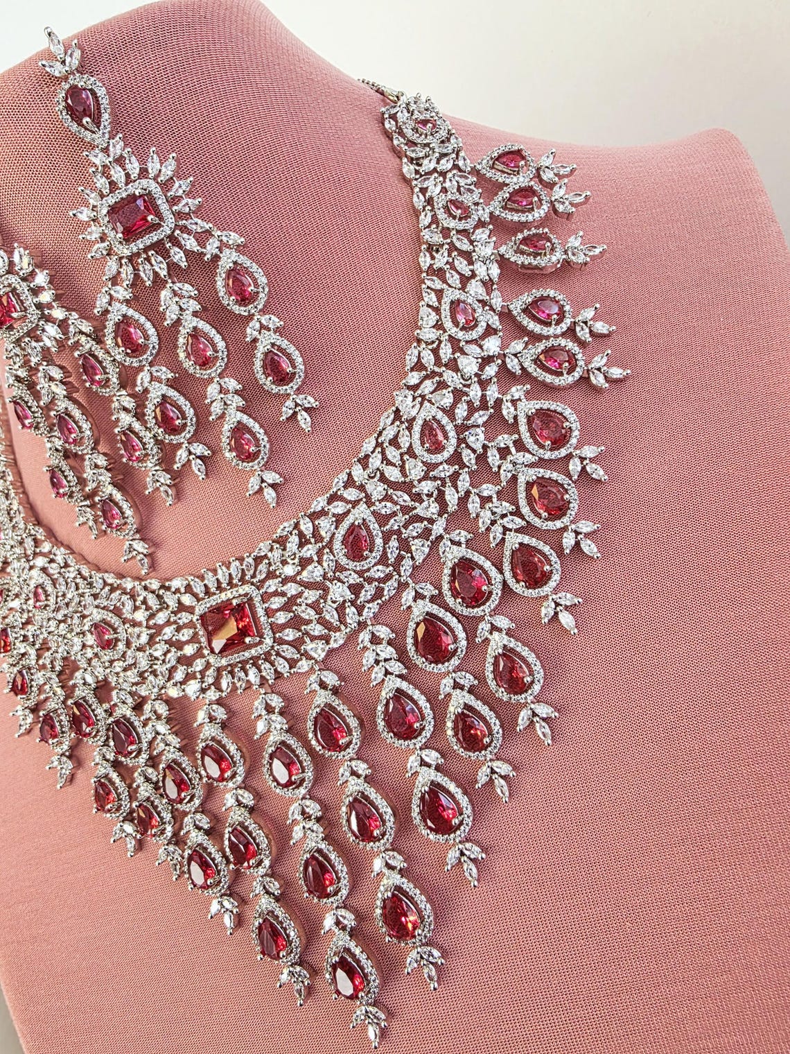 Ruby CZ Diamond Necklace, American Diamond Wedding Necklace, Cz Jewelry ...