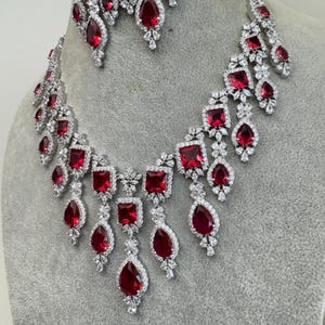 Ruby CZ Diamond Necklace, American Diamond Wedding Necklace, Cz Jewelry ...