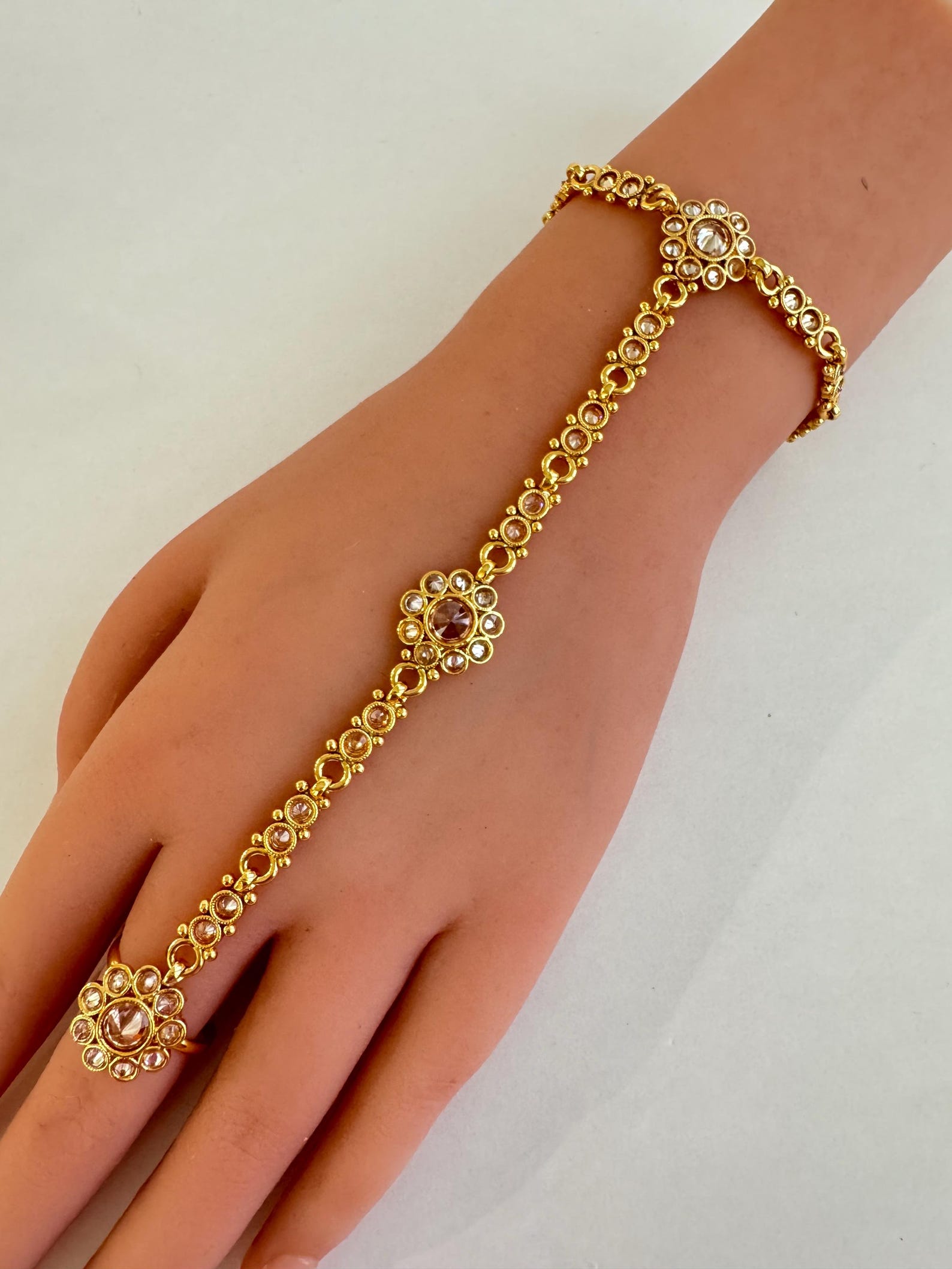 Gold Polki Single Hath Paan/bracelet/haath Phool/hathh Panja/finger Hand Bracelet/bridal Jewelry ...