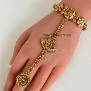 Gold Polki Hath Paan/bracelet/haath Phool/hathh Panja/finger Hand ...