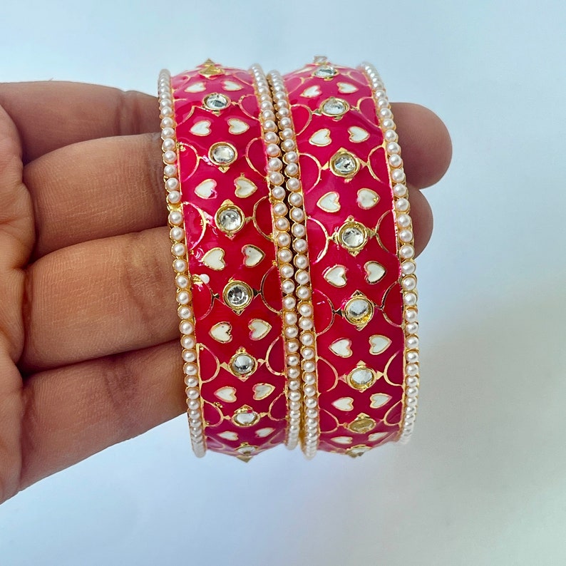 Meena Kundan Gold Plated Traditional Bangles 2pcs/meena Bangles ...