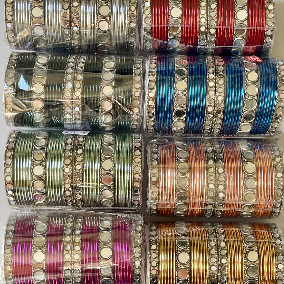 Bollywood Style Indian Mirror Metal Bangles/punjabi Bangles Set/bridal ...