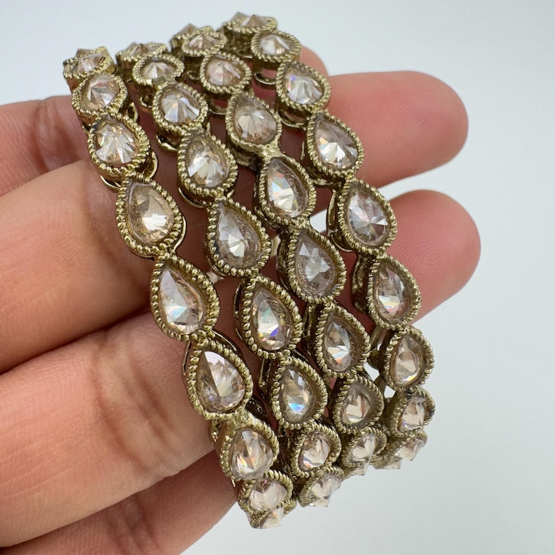 Polki Kundan Antique Dull Gold Finish Bangles Set(4 Pc) Mix Sizes ...