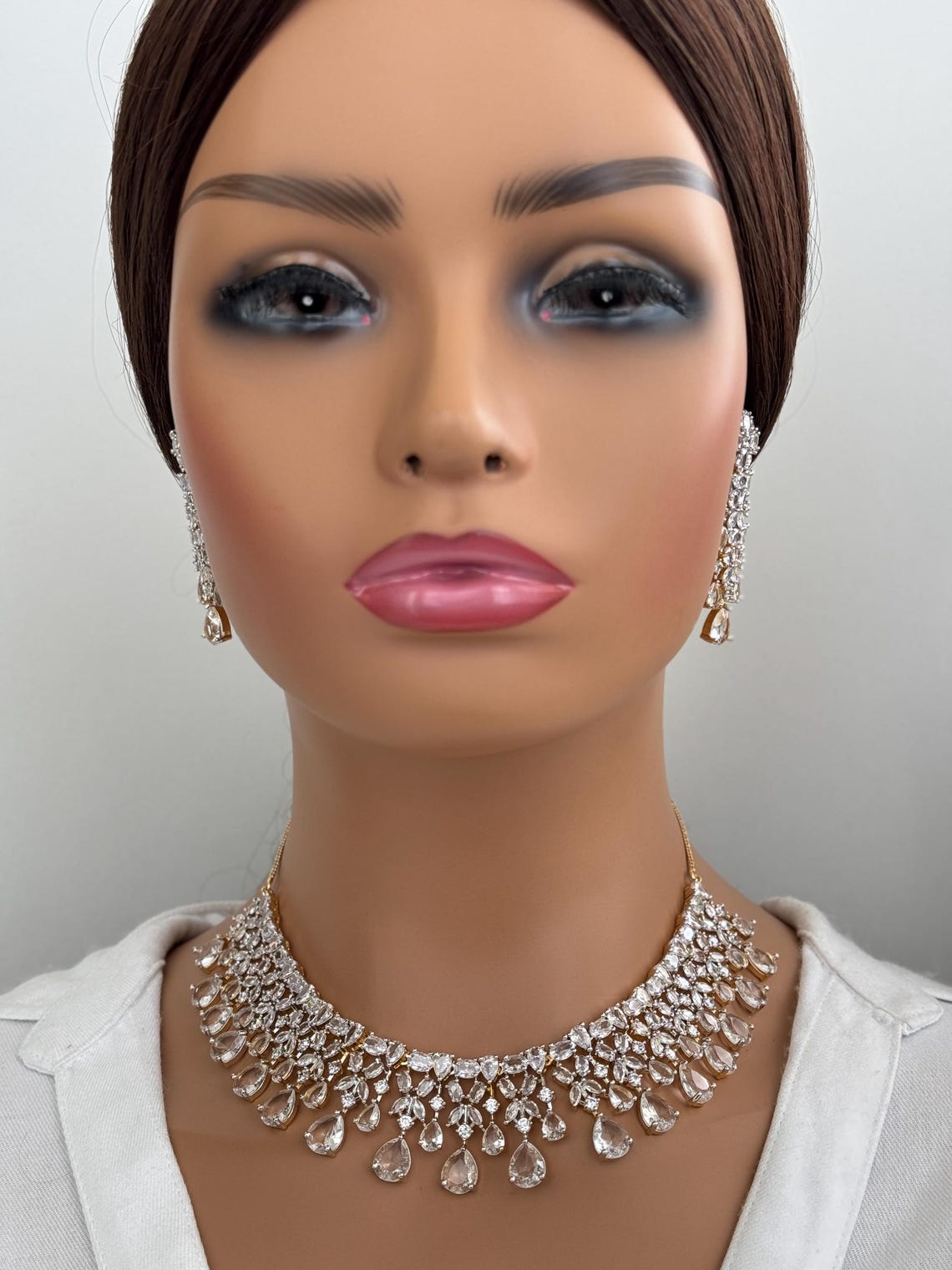 Gold Tone American Diamond Necklace/delicate CZ Stones Necklace/elegant ...