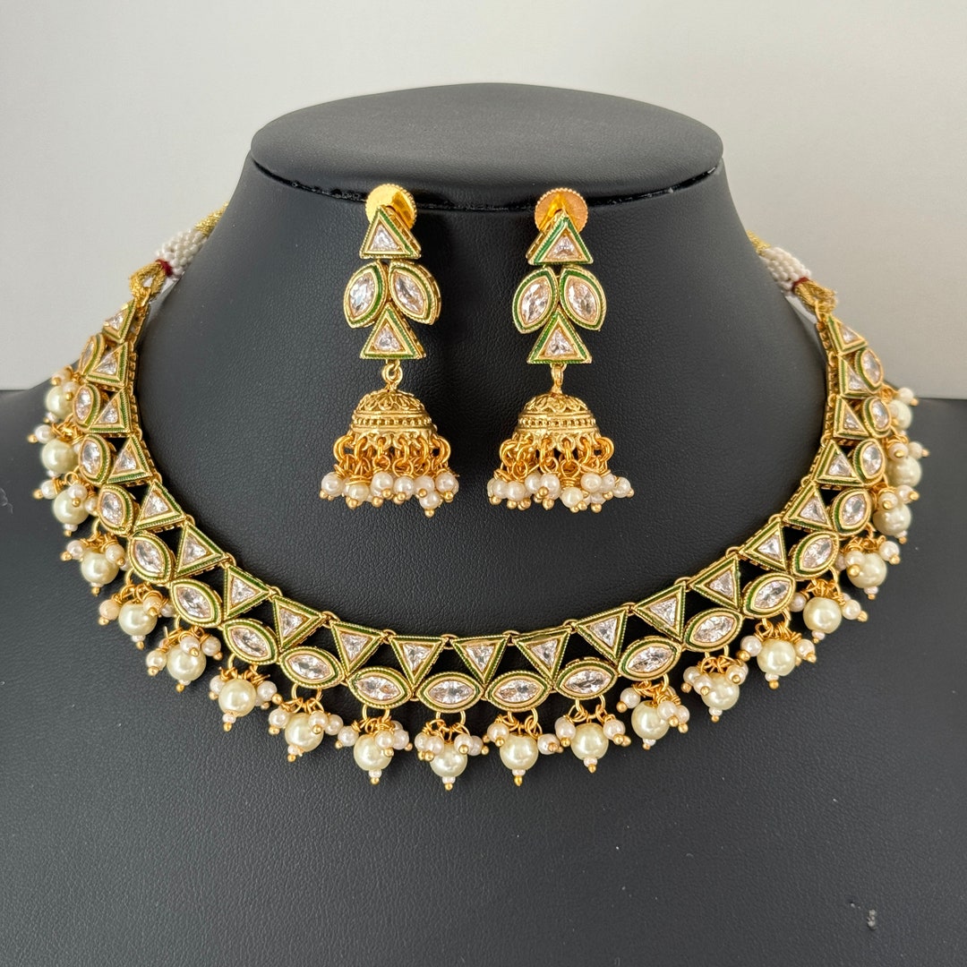 White Kundan Pearl Necklace Set/ Kundan Choker/bollywood Jewelry/indian ...