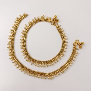 Gold Plated Anklet Pair/payal/moti Payal/jhanjran/panjeb/pajeb/indian ...