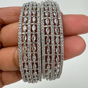 Set of 2 Silver CZ Diamond Bangles/cz Bangles/bracelet/indian Party ...