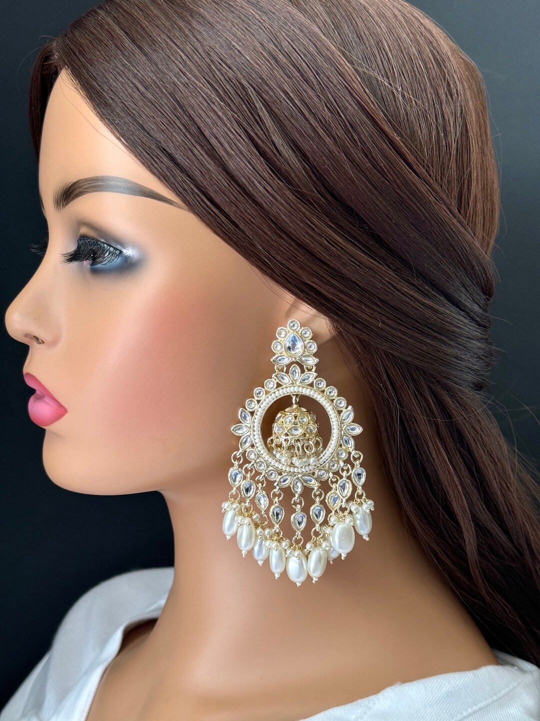 Bollywood Kundan Long Earrings/indian Earrings/pearl Earring/pakistani ...