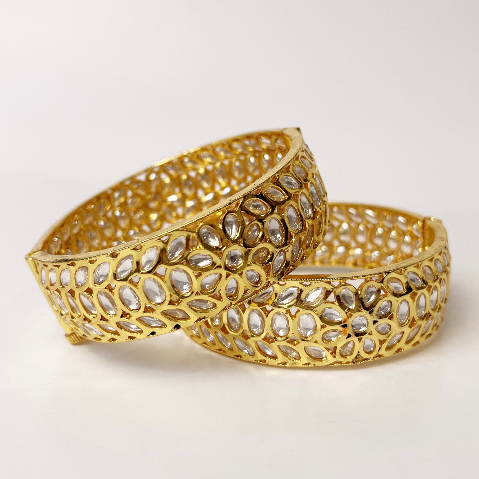 Tyaani Inspired Premium Kundan Gold Plated Openable Bangle Pair ...