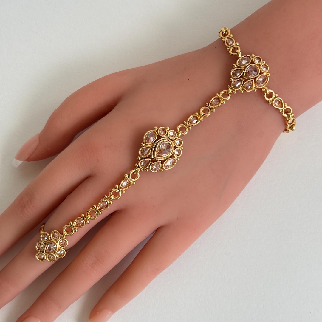 Gold Polki Hath Paan/bracelet/haath Phool/hathh Panja/finger Hand ...