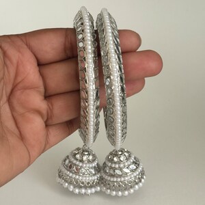 Bollywood Style Silver Mirror Pearl Bangles Set/punjabi Mirror Chuda Bangles Set/bridal Bangles ...
