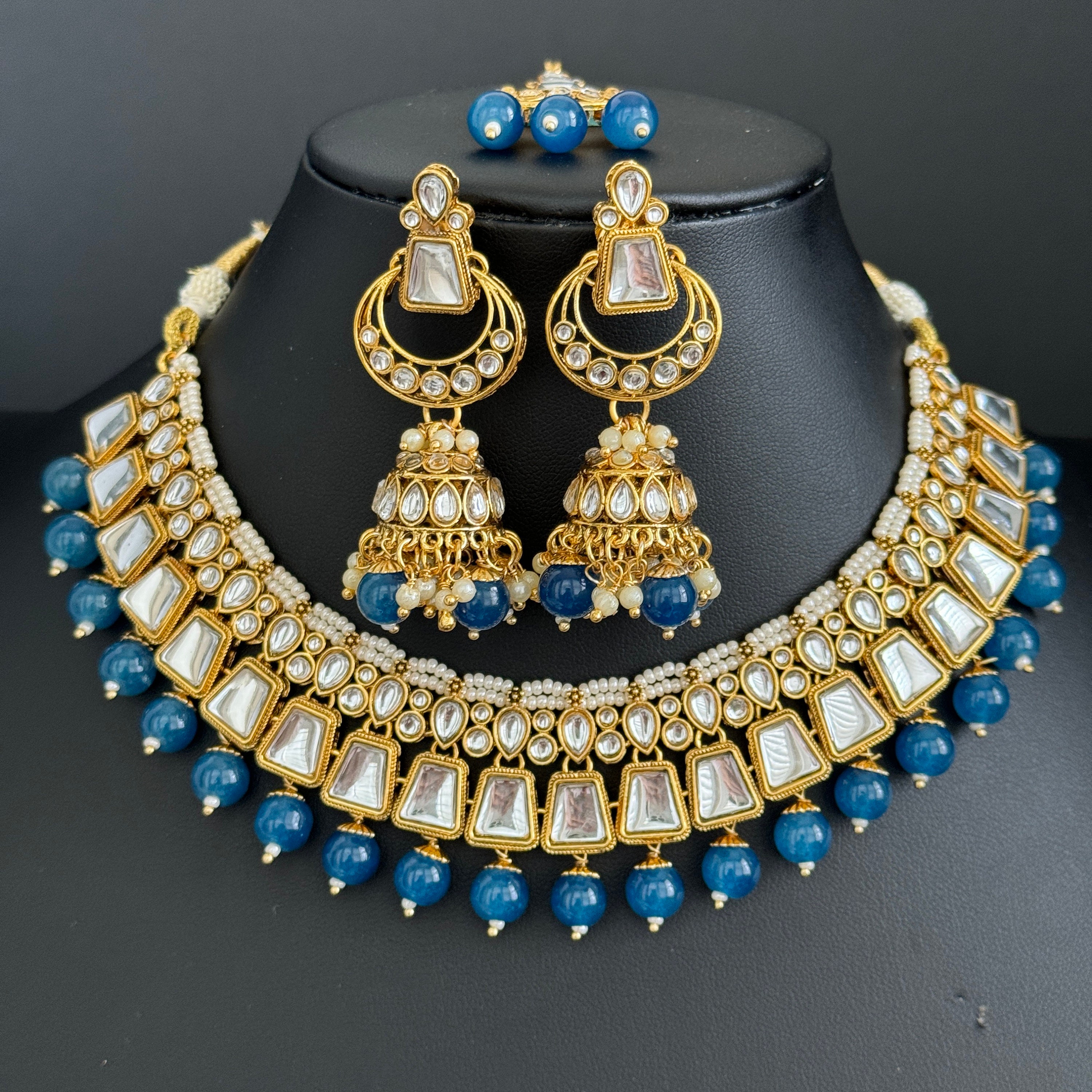 Buy Blue Kundan Necklace Set Pearl Kundan Choker Bollywood Jewelry Indian Pakistani Jewelry for Wedding Online in India Etsy