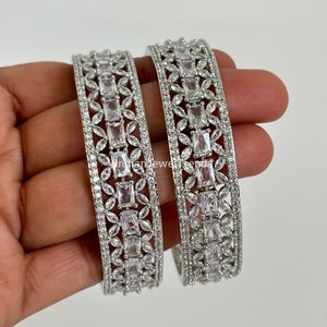 Set of 2 Silver CZ Diamond Bangles/cz Bangles/bracelet/indian Party ...