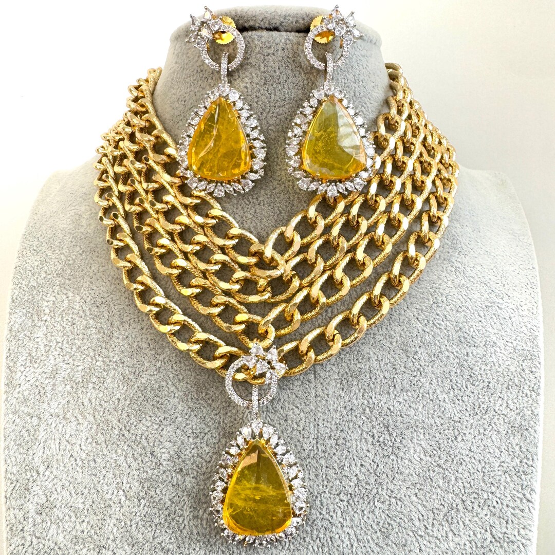 Victorian Yellow Doublet Statement Choker Necklace, Sabyasachi Inspired ...