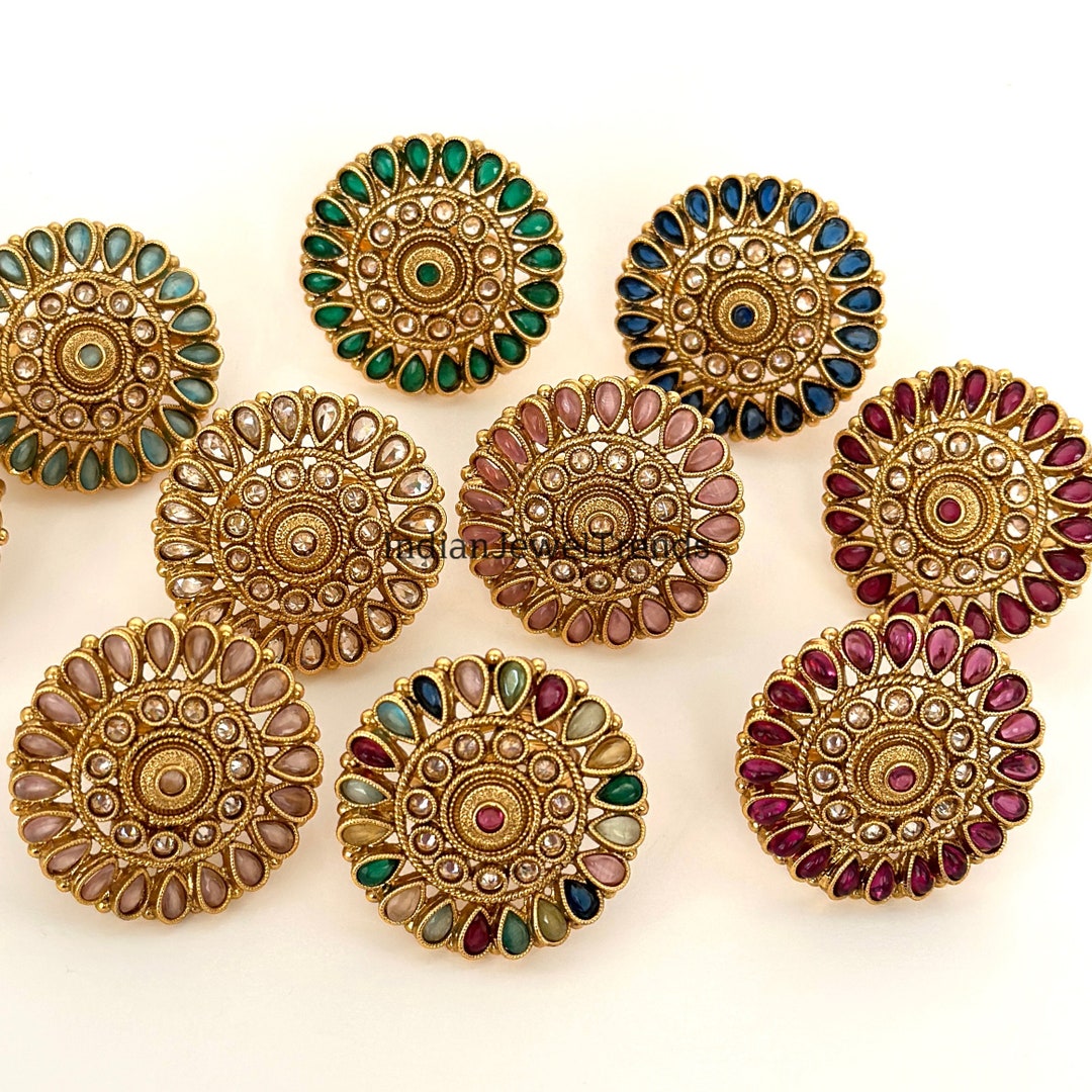 Large Gold Finish Polki Ring/adjustable Ring/indian Ring/ Pakistani ...