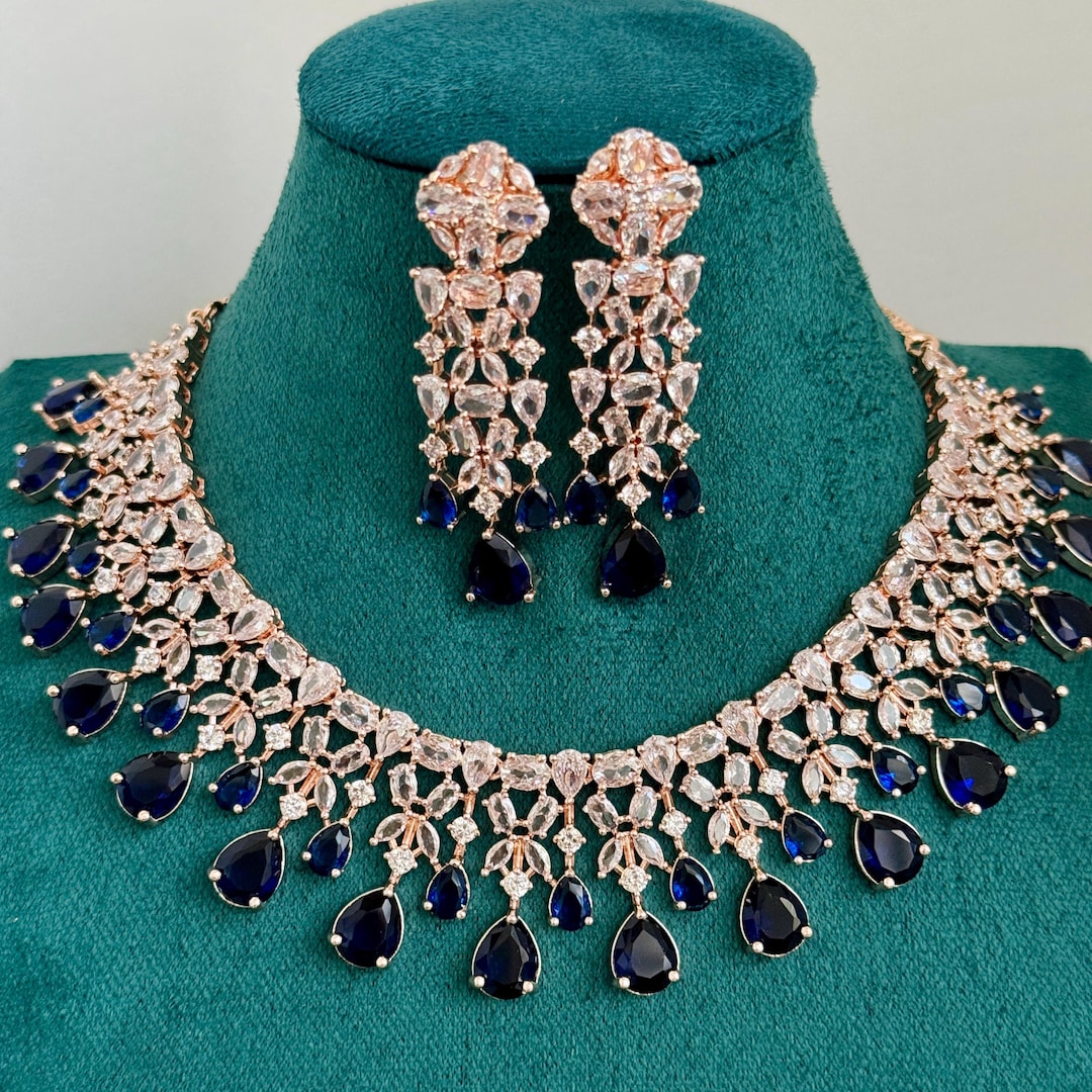Sapphire Rose Gold CZ Diamond Necklace/diamond/cz Stones Necklace ...