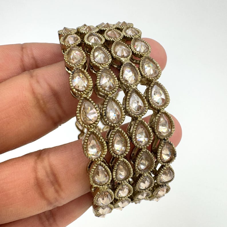 Polki Kundan Antique Dull Gold Finish Bangles Set(4 Pc) Mix Sizes ...