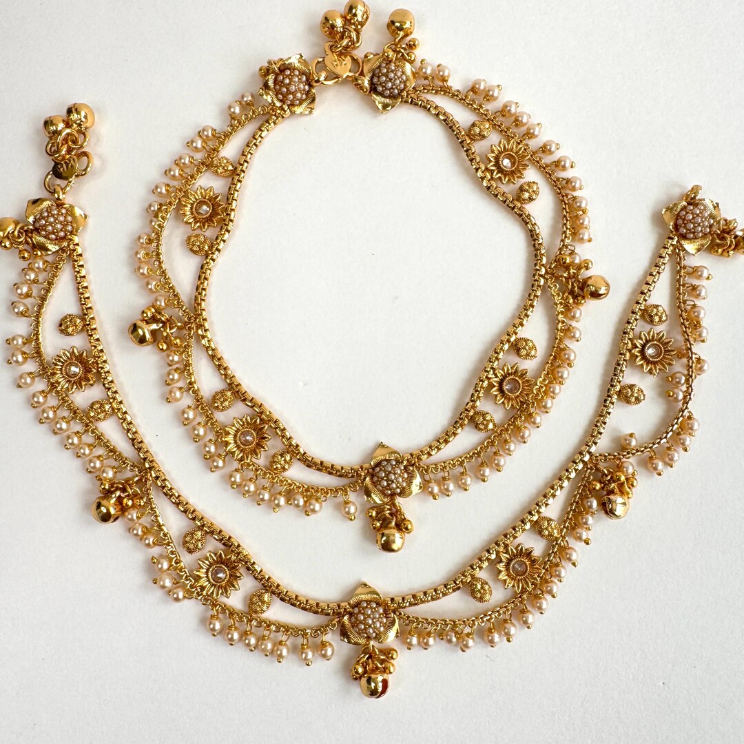 Bridal Gold Plated Anklet Pair/payal/moti Payal/jhanjran/panjeb/pajeb ...