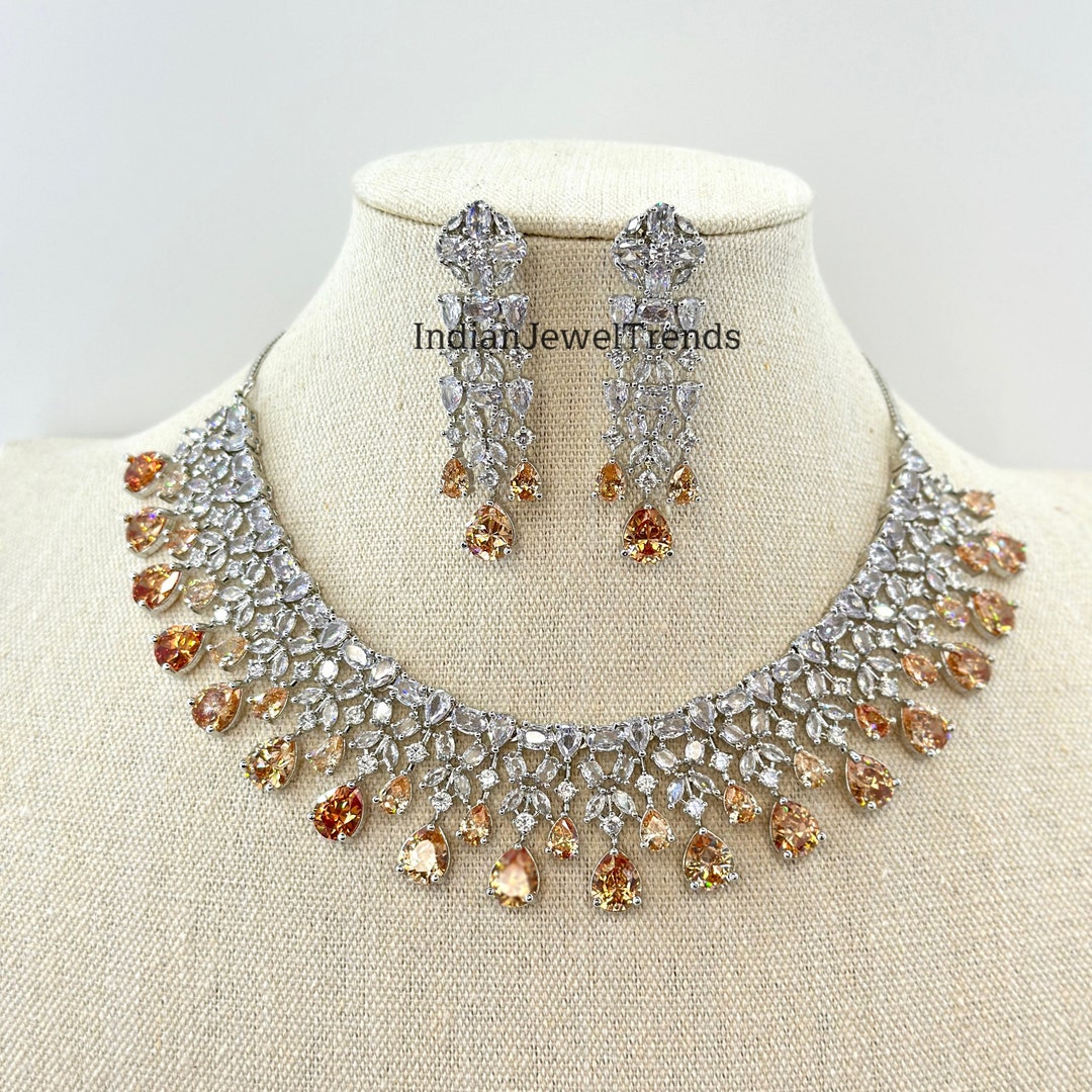 Champagne Silver American Diamond Necklace/diamond/cz Stones Necklace ...