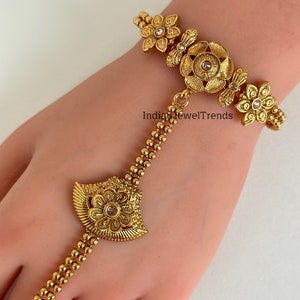 Gold Polki Hath Paan/bracelet/haath Phool/hathh Panja/finger Hand ...