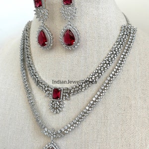 Ruby CZ Diamond Necklace, American Diamond Wedding Necklace, Cz Jewelry ...