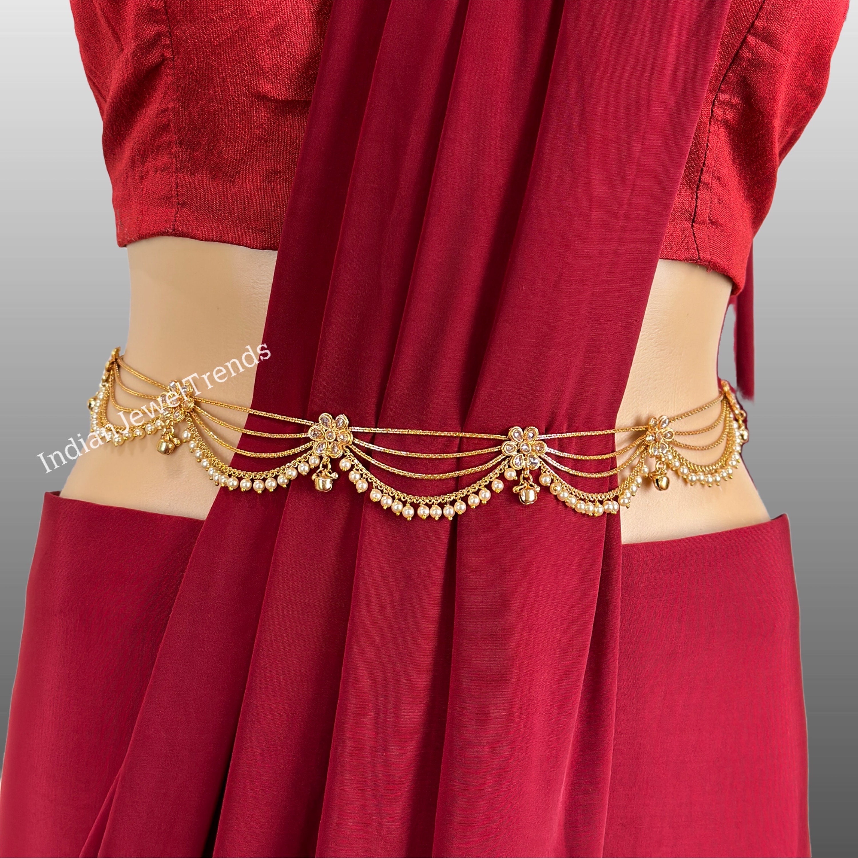 Antique Gold Pearl Belly Chain: Bridal Vaddanam, Indian Waist Belt ...