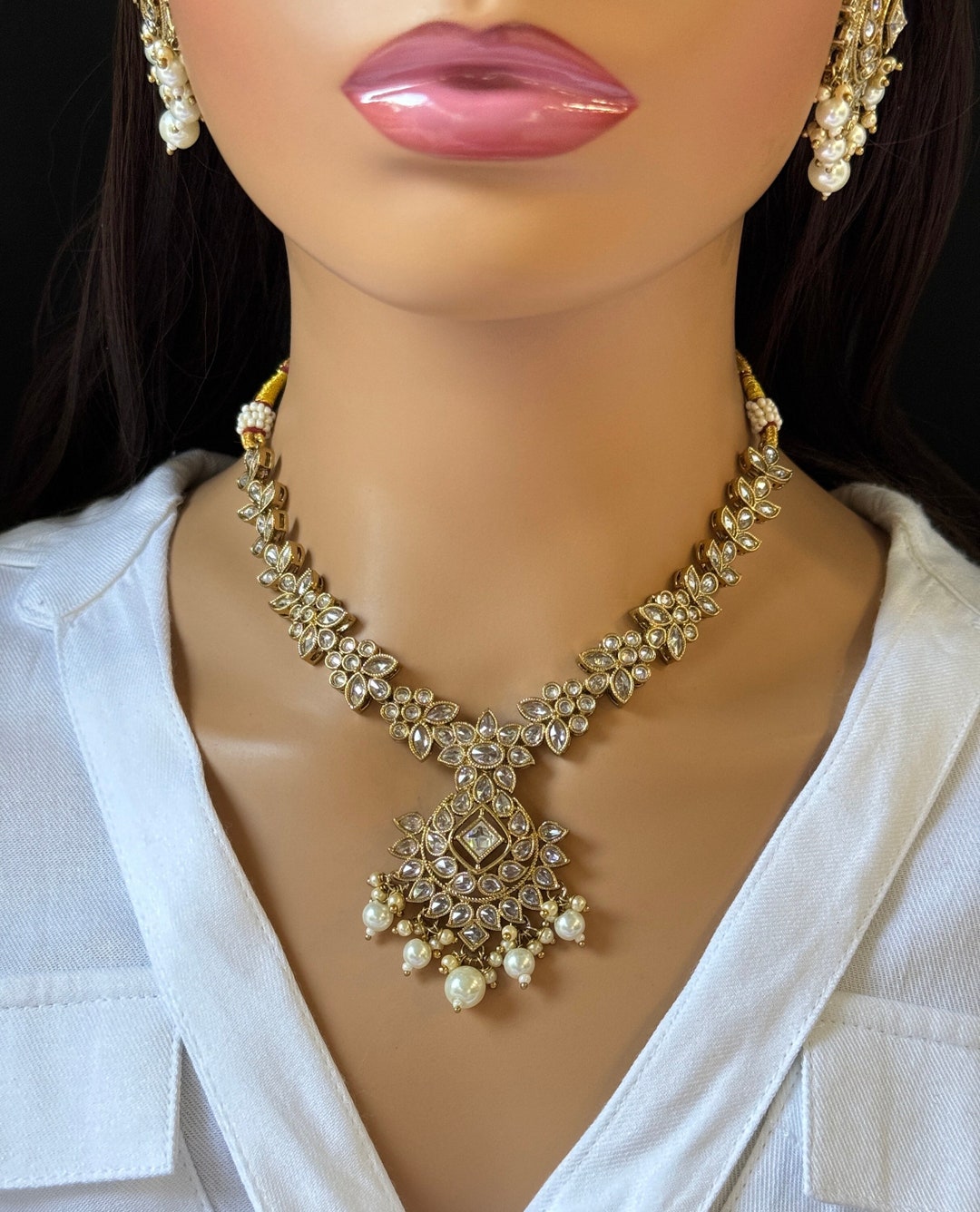 White Antique Polki Kundan Necklace, Kundan Necklace, Indian Jewelry ...
